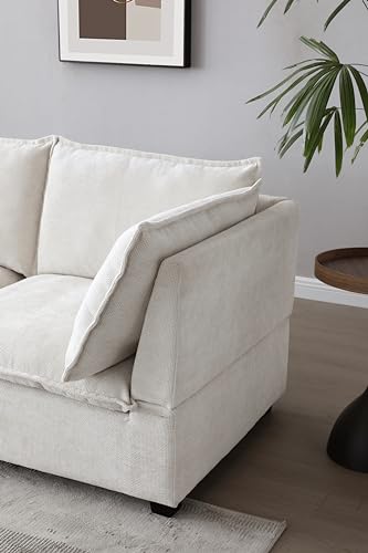 U-Shaped Oversized Down Feather Cushions Modular Sectional Sofa Modern Deep Seat Reversible Chaises Cloud Couch Living Room Convertible Sleeper Upholstered Sofabed with Movable Ottomans
