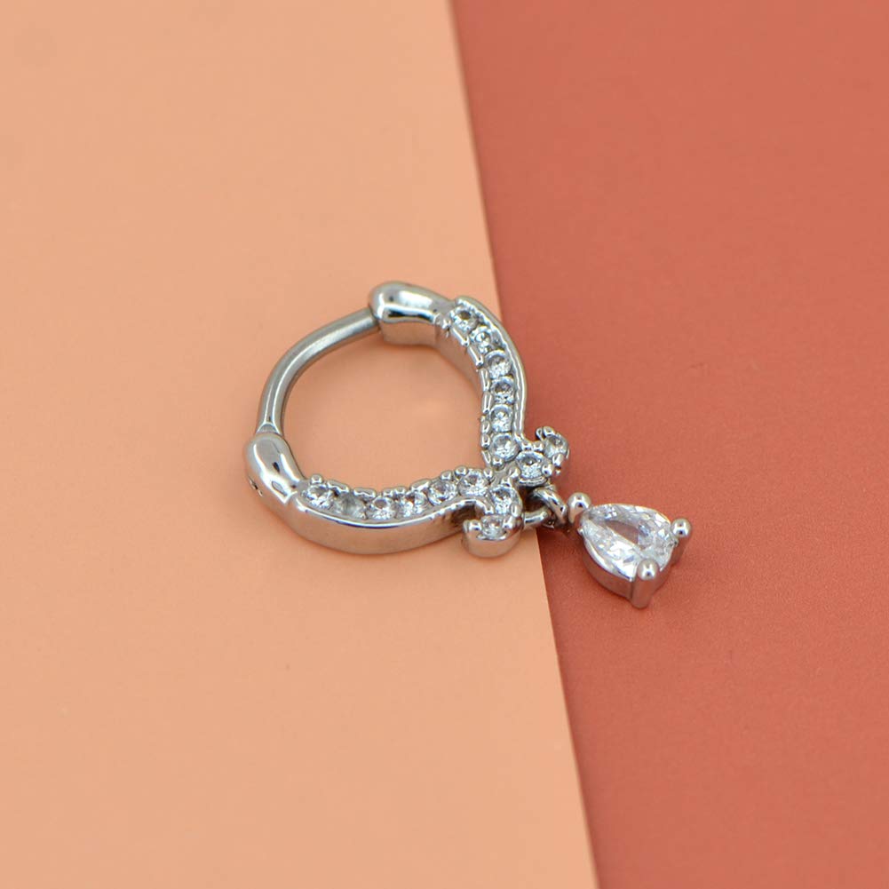 Jewseen Septum Rings Daith Piercing 16G Nose Piercing Ring septum jewelry Teardrop Clear CZ Paved Tragus Helix Earring