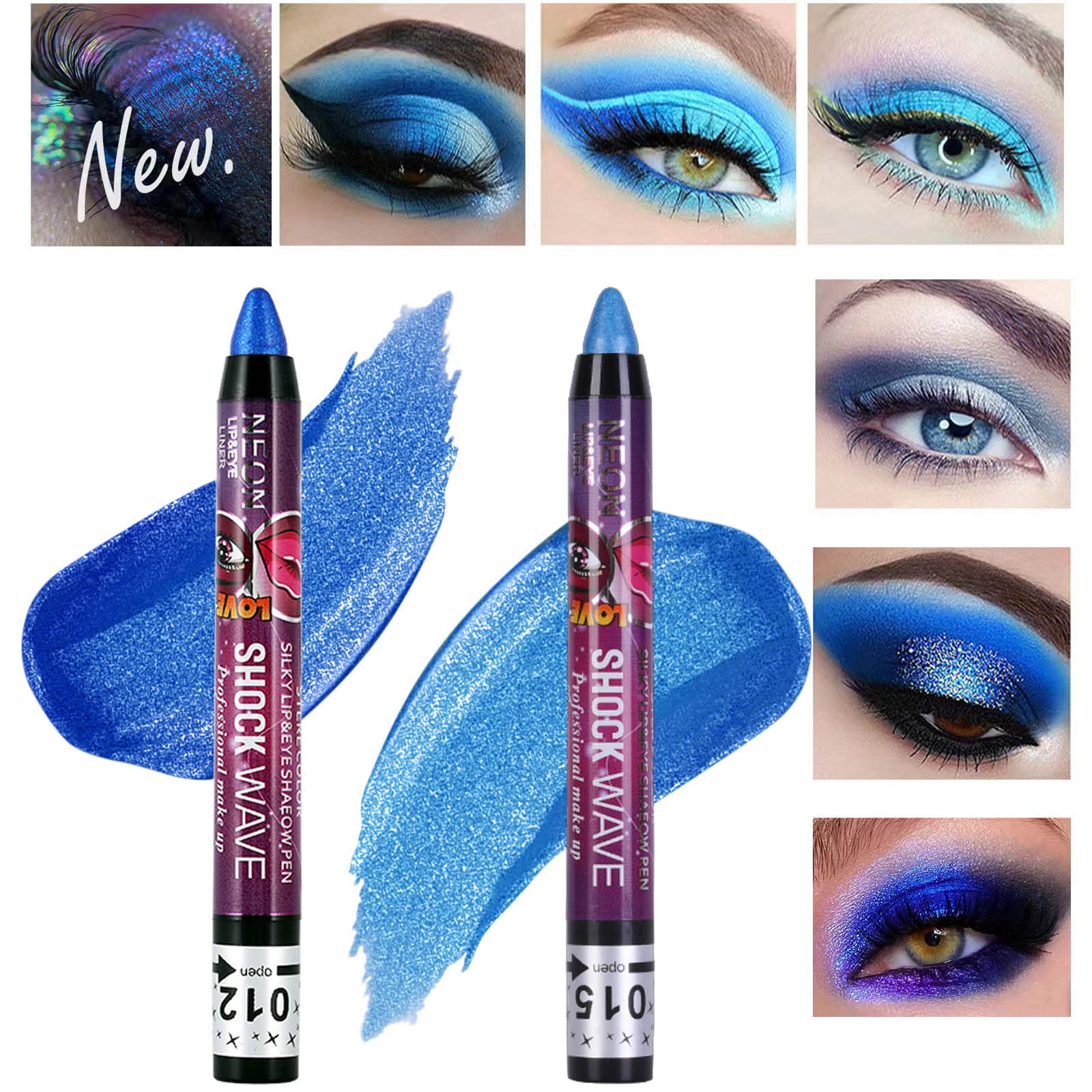 MEICOLY 2pcs Blue Eyeshadow Stick,Metallic Shimmer Crayon,Waterproof Single Eye shadow Pencil,Shiny Blue Rotating Eye shadow Blue Eyeliner Stick Corpse Bride Avatar Blue Eyeshadow Makeup