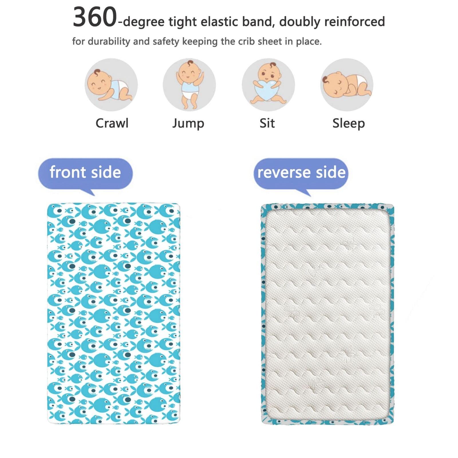 Shark Party Themed Fitted Crib Sheet,Standard Crib Mattress Fitted Sheet Soft and Breathable Bed Sheets-Baby Crib Sheets for Girl or Boy,28β x52β,Sky Blue Dark Teal