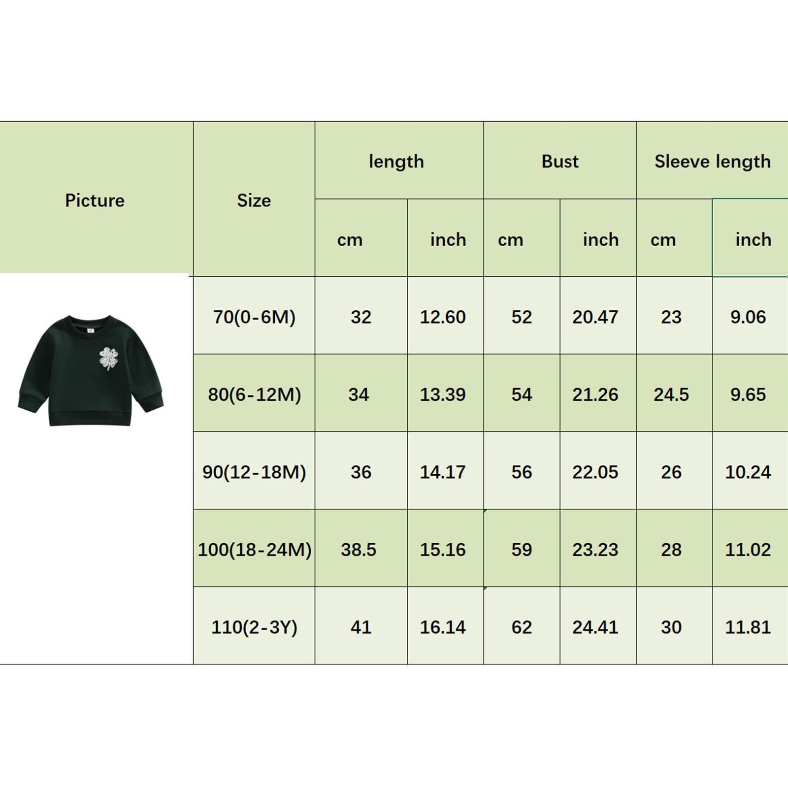 Toddler Baby Girl Boys St Patricks Day Outfit Four Leaf Clover Sweatshirt Long Sleeve Green Pullover Spring Clothes (ST-Clover-Ink Green, 2-3 Years)