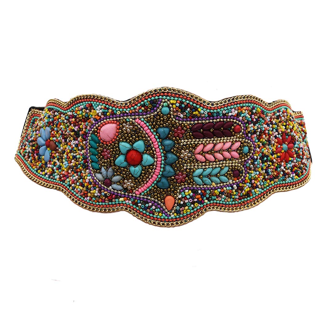 idealway Bohemian Women Belt Ethnic Strech Beaded Adjustable Waist Belly Chain Body Jewelry