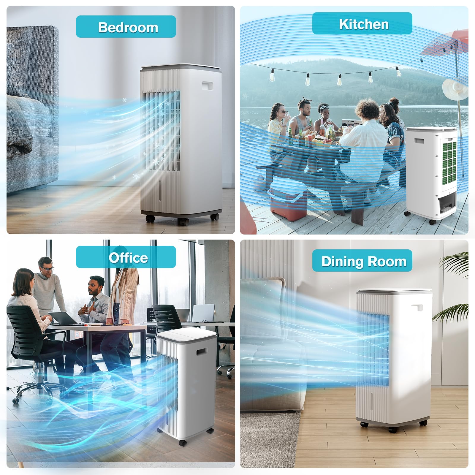 Portable Air Conditioner Ac Unit,BEBEGINE Evaporative Swamp Cooling Fan with Humidifier,3-IN-1 windowless Ventless cooler for Room Offices,Remote,3 Speed,7H Timer,3L Water Tank,3 Ice Pack, Large