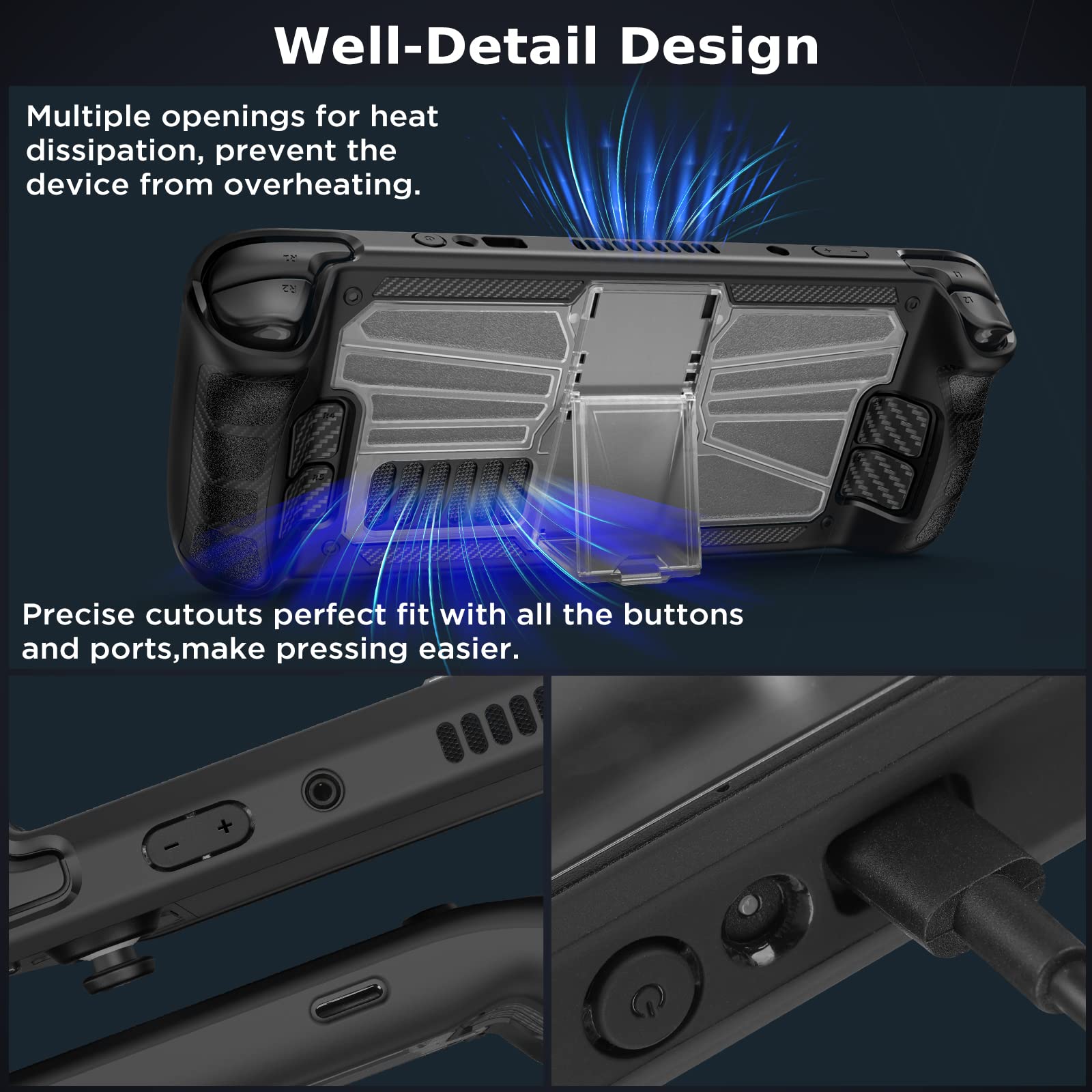 Qupite Steam Deck Case with Adjustable Kickstand 2 Screen Protectors, TPU + PC Steam Deck Cover with Stand, Shockproof Protector Case for Steam Deck Non-Slip Anti-Scratch Steam Deck Accessories