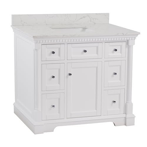 Sydney 42-inch Bathroom Vanity (Engineered Marble/White): Includes White Cabinet with Engineered Marble Countertop and White Ceramic Sink