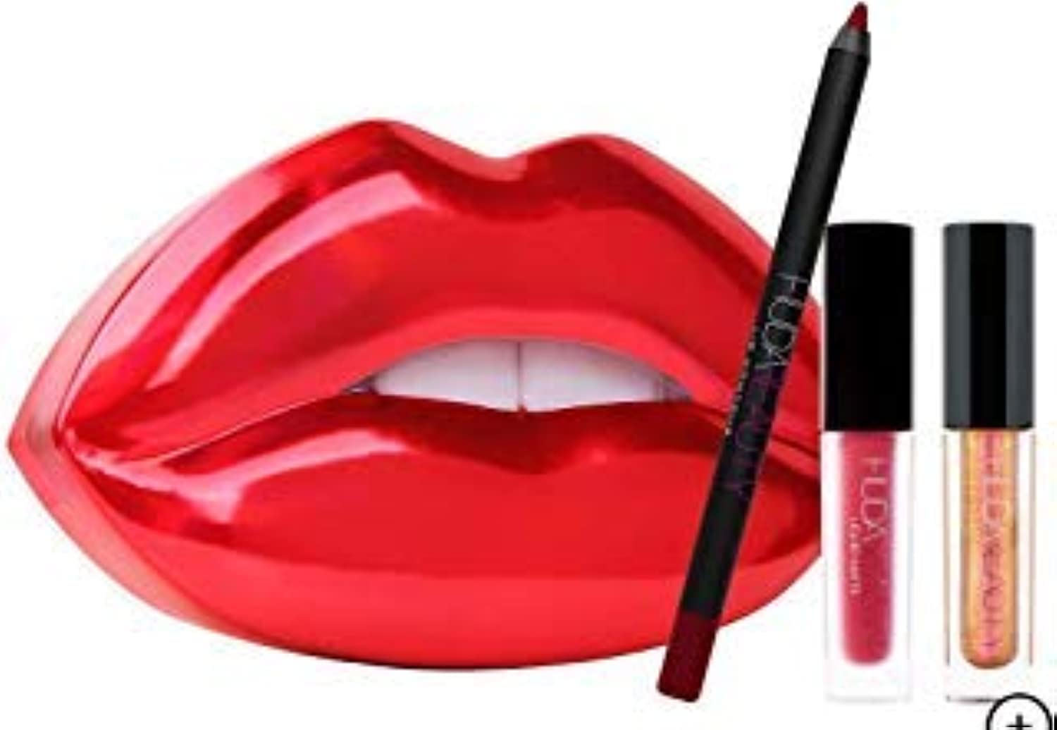 HUDA BEAUTY Holiday Contour & Strobe Lip Set: Heartbreaker β lip pencil & liquid lip, Shameless β lip strobe