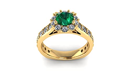 LMDPRAJAPATIS 7 mm Round Certified Green Emerald Gemstone 925 Sterling Silver Women's Ring/Wedding Engagement Ring Size 4.5 Color - Yellwo Gold Model No.02