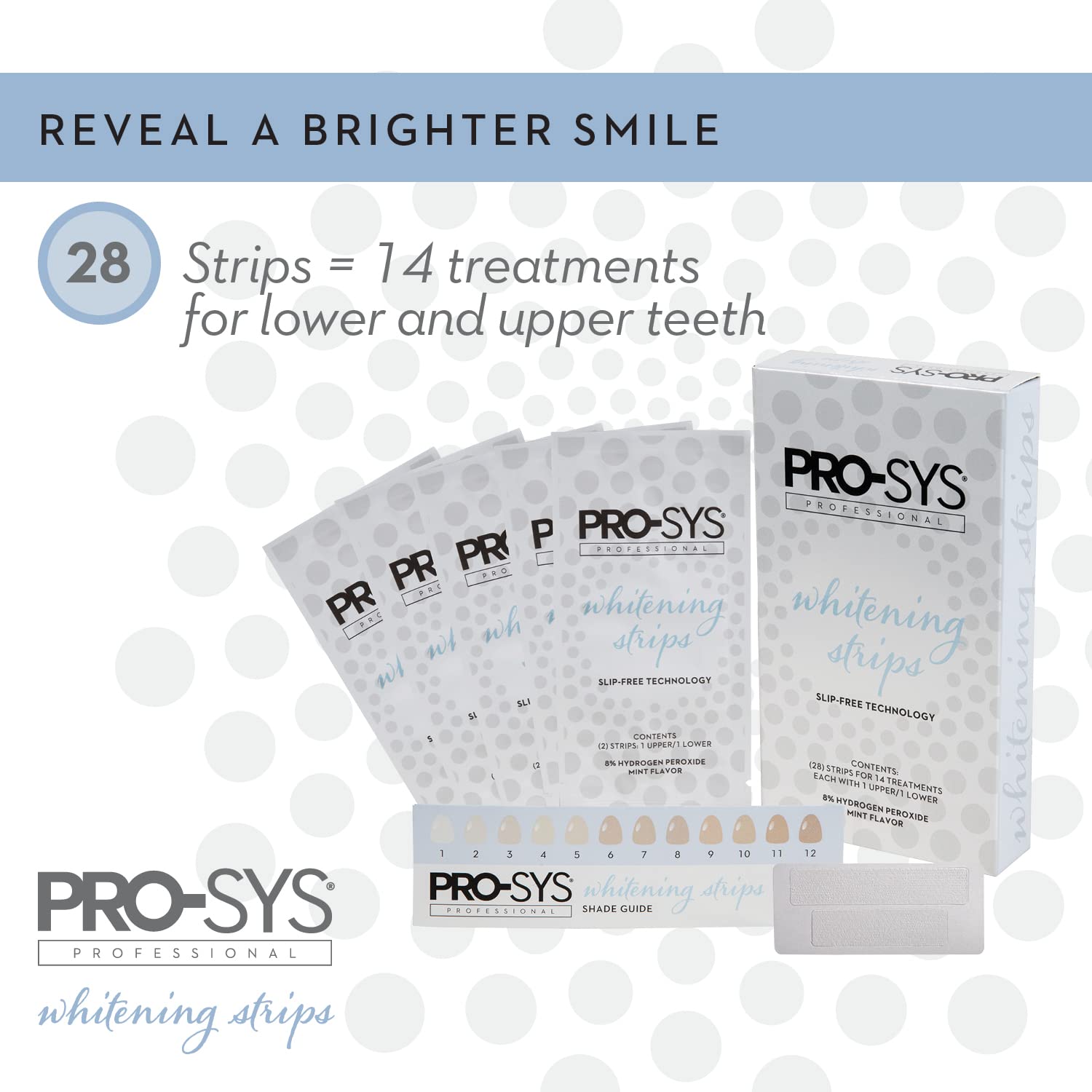PRO-SYS Whitening Strips Kit, Sensitive Teeth Whitening Tray, Stain Remover, Teeth Whitener, 28 Strips