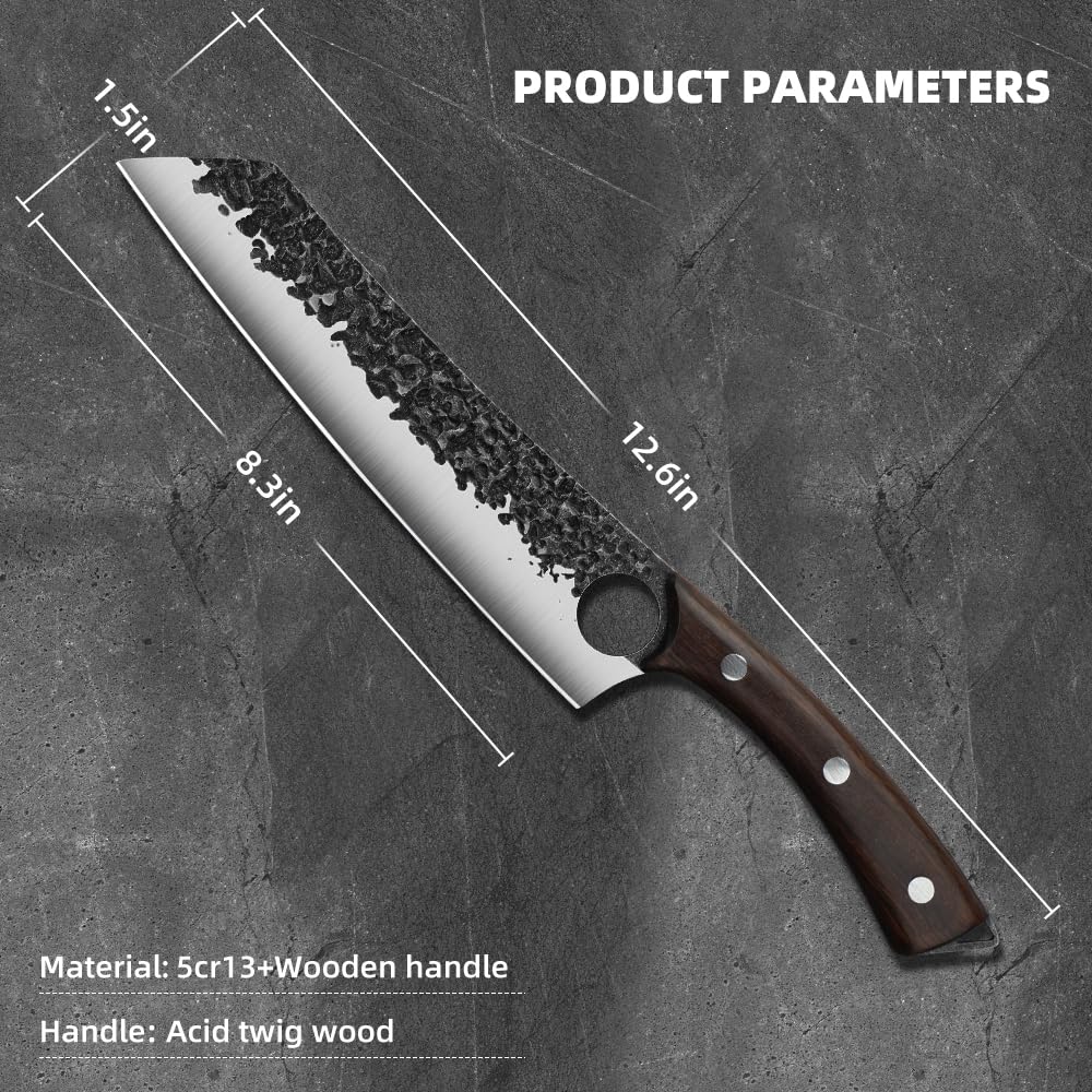 Sharp Chef Knife Hand Forged Meat Cleaver Professional Butcher Knife for Meat&Bone with Ergonomic Handle and Sheath, for Kitchen BBQ Outdoor Camping Ideal Gift (8.3 inch)