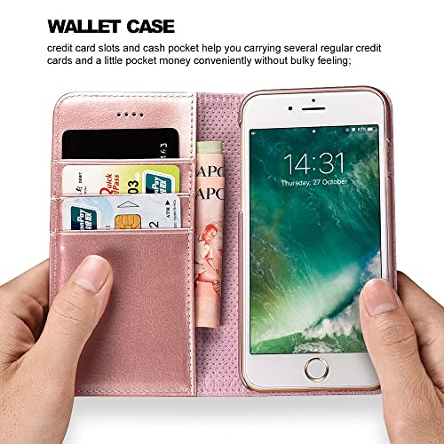iPhone 7/8 Wallet Case, ICARERCASE iPhone SE Case 2020 Premium PU Leather Folio Flip Cover with kickstand and Credit Slots for Apple iPhone 7,iPhone 8, iPhone SE 2nd, iPhone SE 3rd 4.7 Inch(Rose Gold)