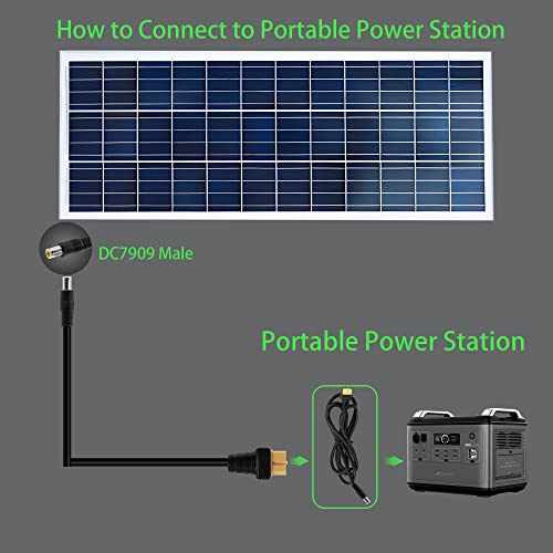 QIANRENON DC 7.9mm×0.9mm to XT60 Lithium Battery Charging Cable,DC 7909 Male to XT60 Female Solar Panel Connection Cable 12V-24V,14AWG,for Lithium Battery Pack,Portable Solar Generator,1.5m/4.9ft