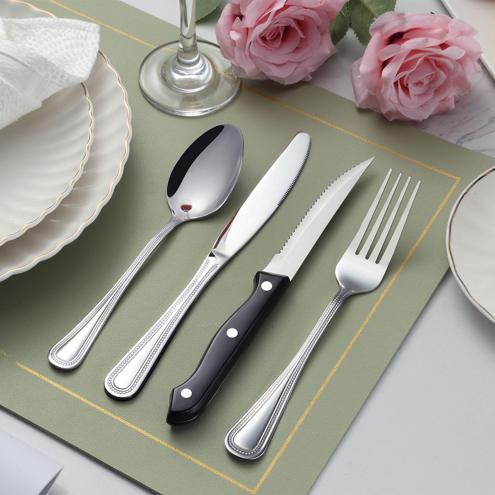 Unokit 72-Pieces Silverware Set with Steak Knives, Heavy Duty Stainless Steel Silverware Set for 12, Flatware Utensils Cutlery Set for Home/Kitchen, Mirror Polished, Dishwasher Safe