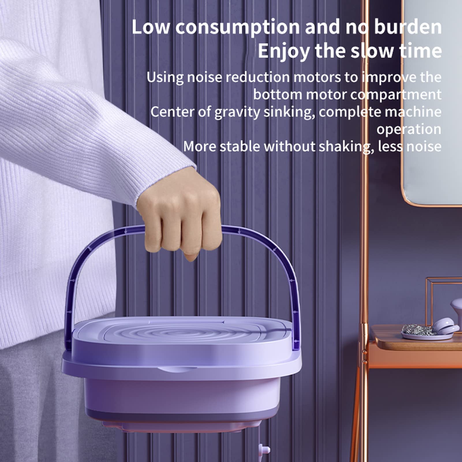 Meideli Portable Washing Machine - Foldable Mini Small Portable Washer Washing Machine with Drain Basket for Travelling, Camping, Apartment, Dorm (Purple)