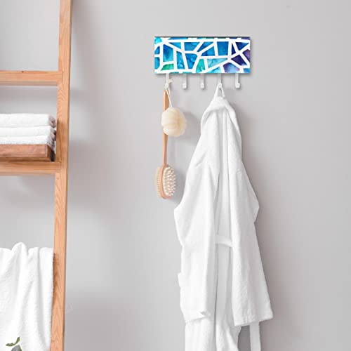 Triangle Mosaico Pattern Mail Holder Organizer and Key Hooks PU Front, Self Adhesive Key Rack with 5 Hooks Perfect for Entryway, Hallway,Bathroom ,Kitchen