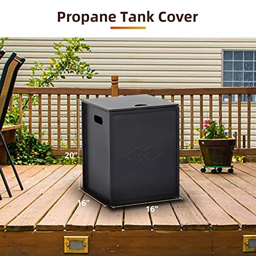 PioneerWorks Propane Metal Tank Cover Table for Gas Fire Pits, Gas Tank Holder Storage Side Table for 20 Pound Propane Tank, 16-inch Hideaway Table with Side Handles