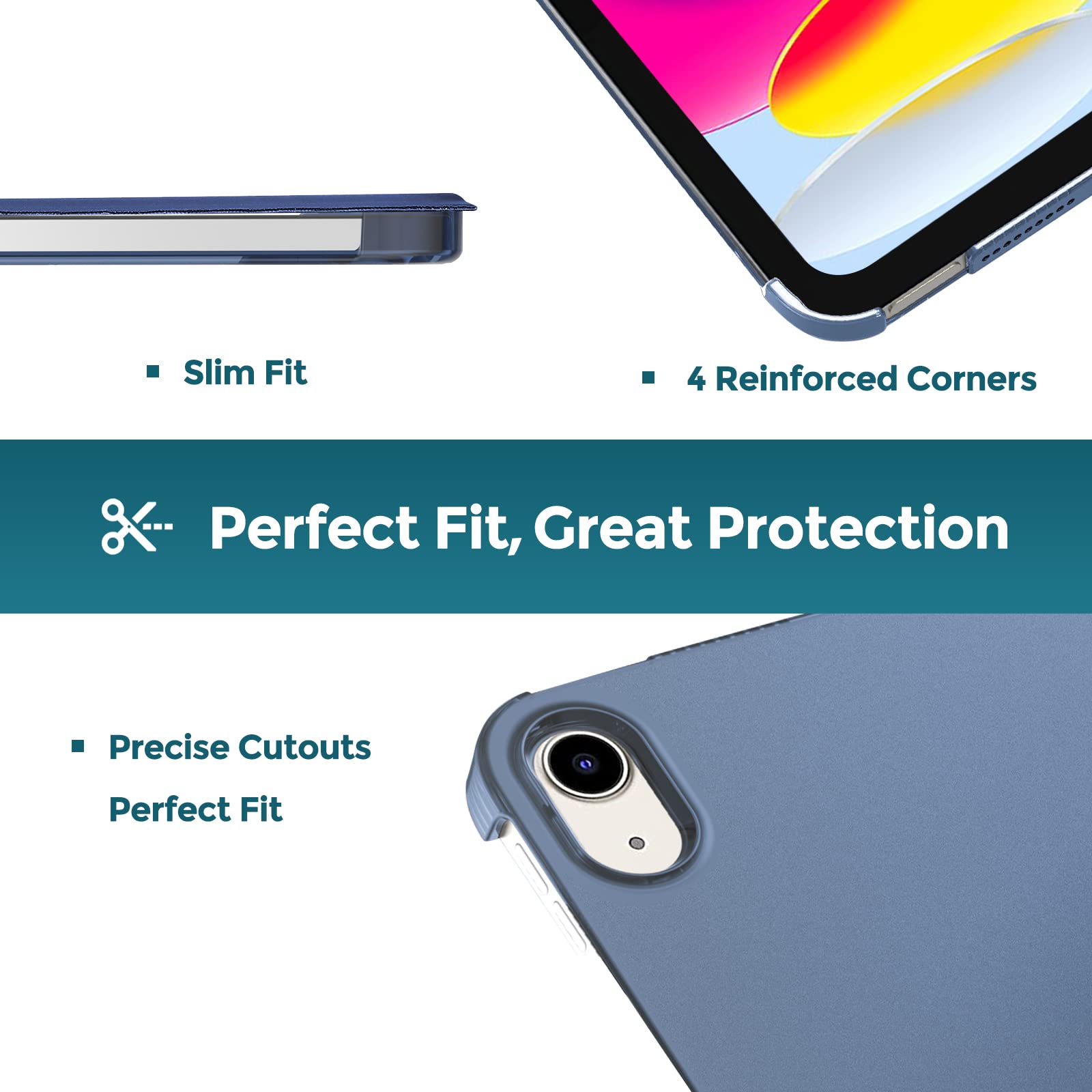 ProCase for iPad 10th Generation Case 10.9 Inch 2022, Slim Stand Protective 10th Gen iPad Case with Translucent Hard Back, Smart Cover iPad 10 Case, Support Touch ID, Auto Wake/Sleep -Navy