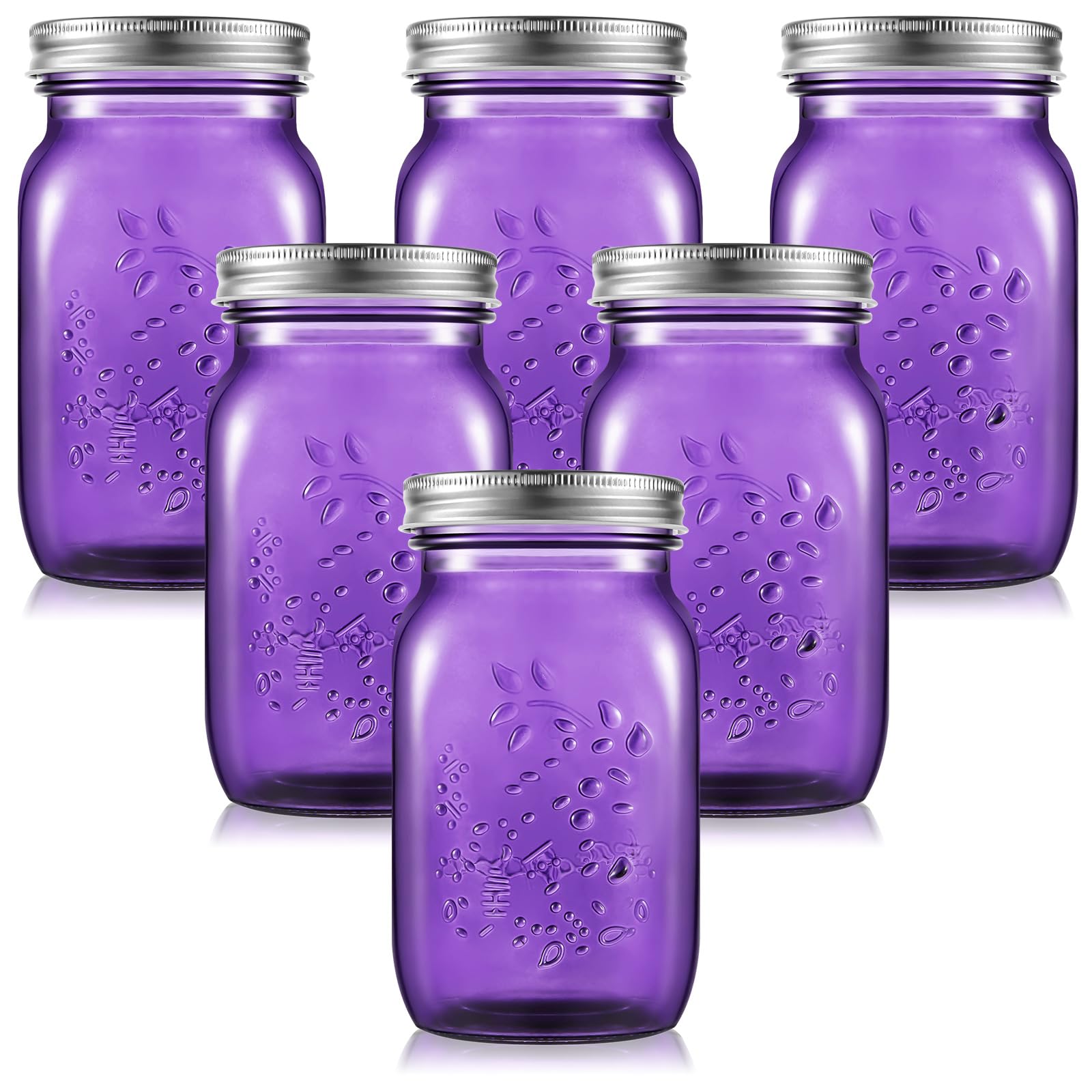 Yinder 6 Pack 32 oz Mason Jars with Lids Wide Mouth Colored Canning Jars Glass Container for Storage Canning Fermenting Pickling DIY Crafts Decoration Dishwasher Not Allowed (Purple)