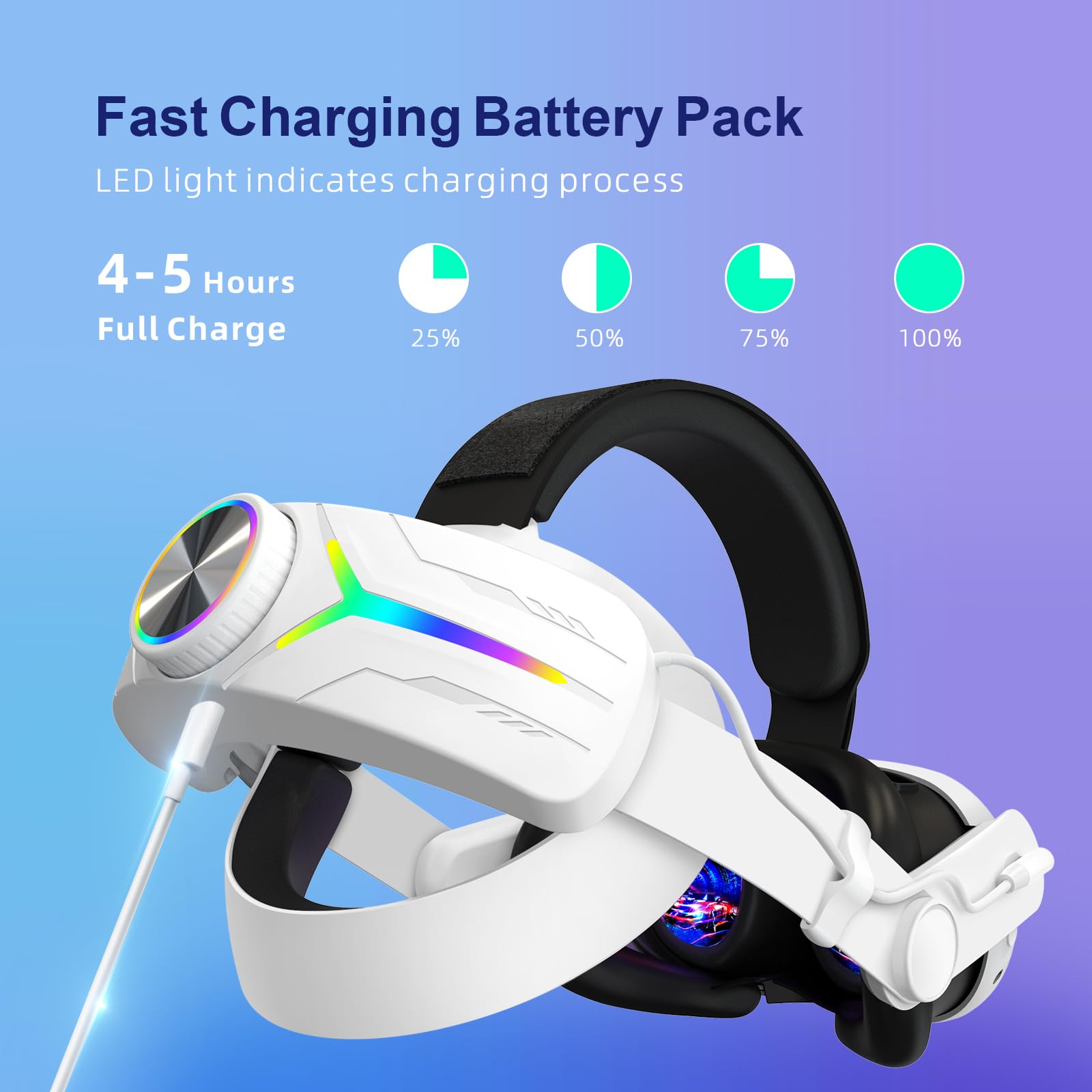 QWOS RGB Comfort Head Strap with 8000mAh Battery Compatible with Oculus Quest 2