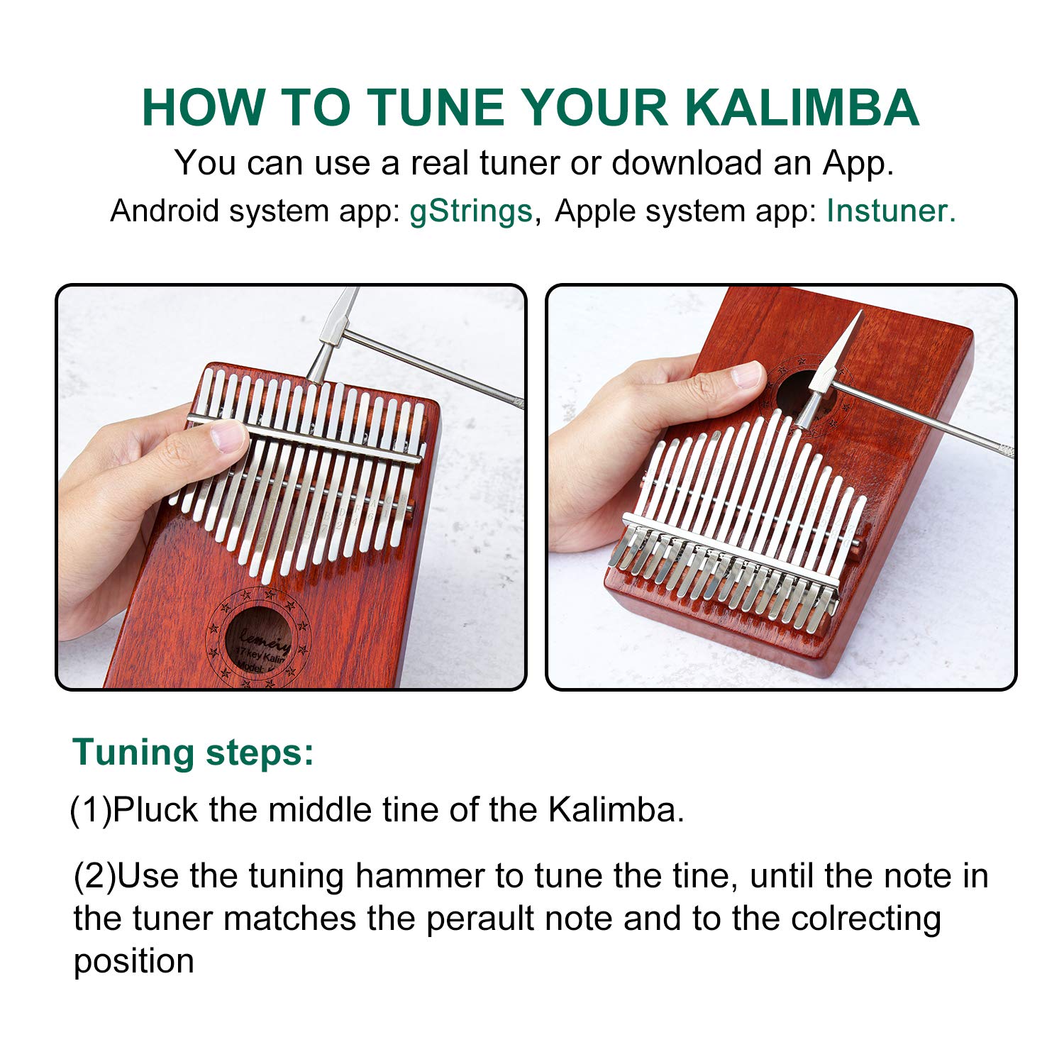Kalimba Thumb Piano 17 Key Finger Piano Musical Instrument with Study Instruction and Tune Hammer, Gift for Kids, Adult Beginners