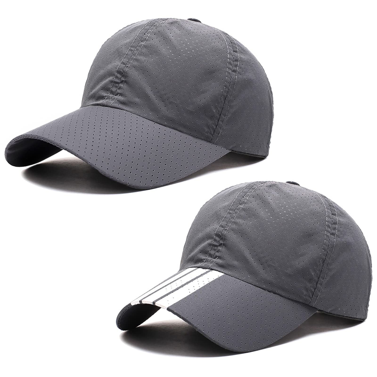 Malaxlx 2 Pcs Unisex Breathable Mesh Grey Baseball Cap Quick Dry Lightweight Cooling Sports Hat Truker Cap for Men Women