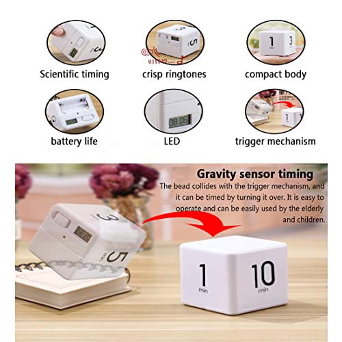 NTFRBCT Cube Timer Kitchen Timer Child Timer Gravity Sensor Flip Timer Exercise Timer Time Management Countdown Settings 1-3-5-10 Minutes Work, Yoga, Study and Game Etc