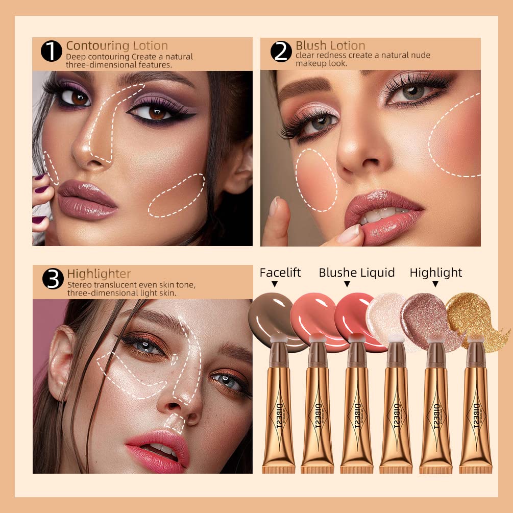 MEICOLY Contour Beauty Wand,Liquid Blush Highlighter Stick Trio Cream Contouring Bronzer with Applicator,Silky Smooth Blendable Lightweight Blush Wand,Cruelty Free,Contour+Blush+Highlighter
