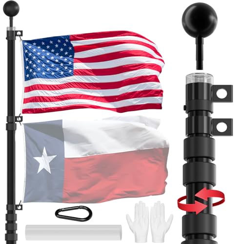 SCWN Flag Pole for Outside in Ground-25FT Telescoping Extra Thick Heavy Duty FlagPole for Yard,with 3x5 American Flag,Telescopic Adjustable Outdoor Flag Poles,for Commercial or Residential(Black)