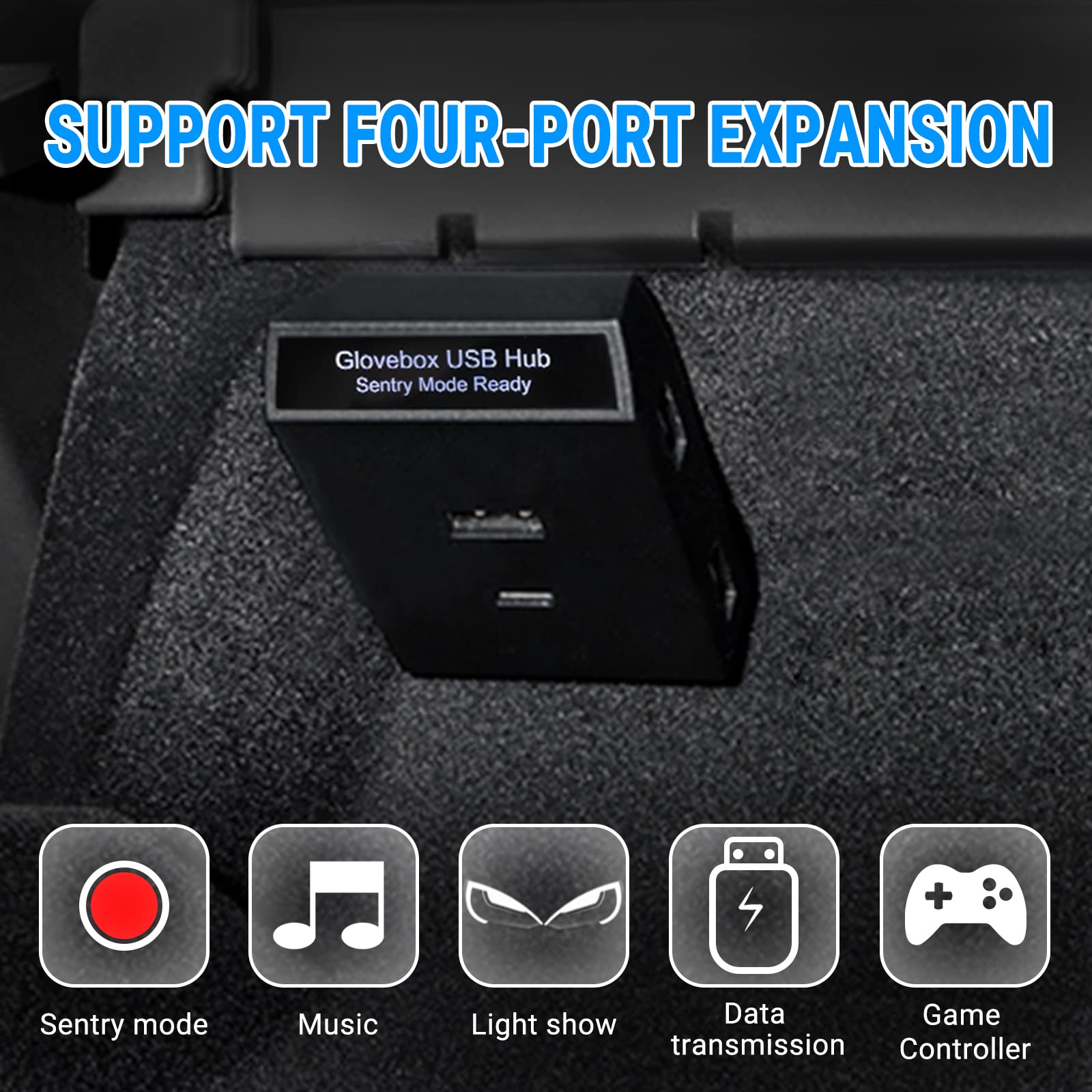 RIVIGEAR Tesla USB Hub, Model 3/Y Glove Box USB Hub Docking Station Glovebox Data Transffering Compatible with Tesla Model Y Model 3 2017-2023
