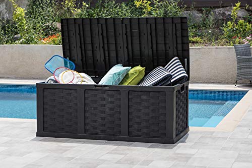 Starplast XXL Sit-On Rattan Style Storage Box: 167.5 Gallon Outdoor Plastic Bin, Weather & Water Resistant, 62.9 x 29.5 x 25 Inches, 2 Colors, 66-811