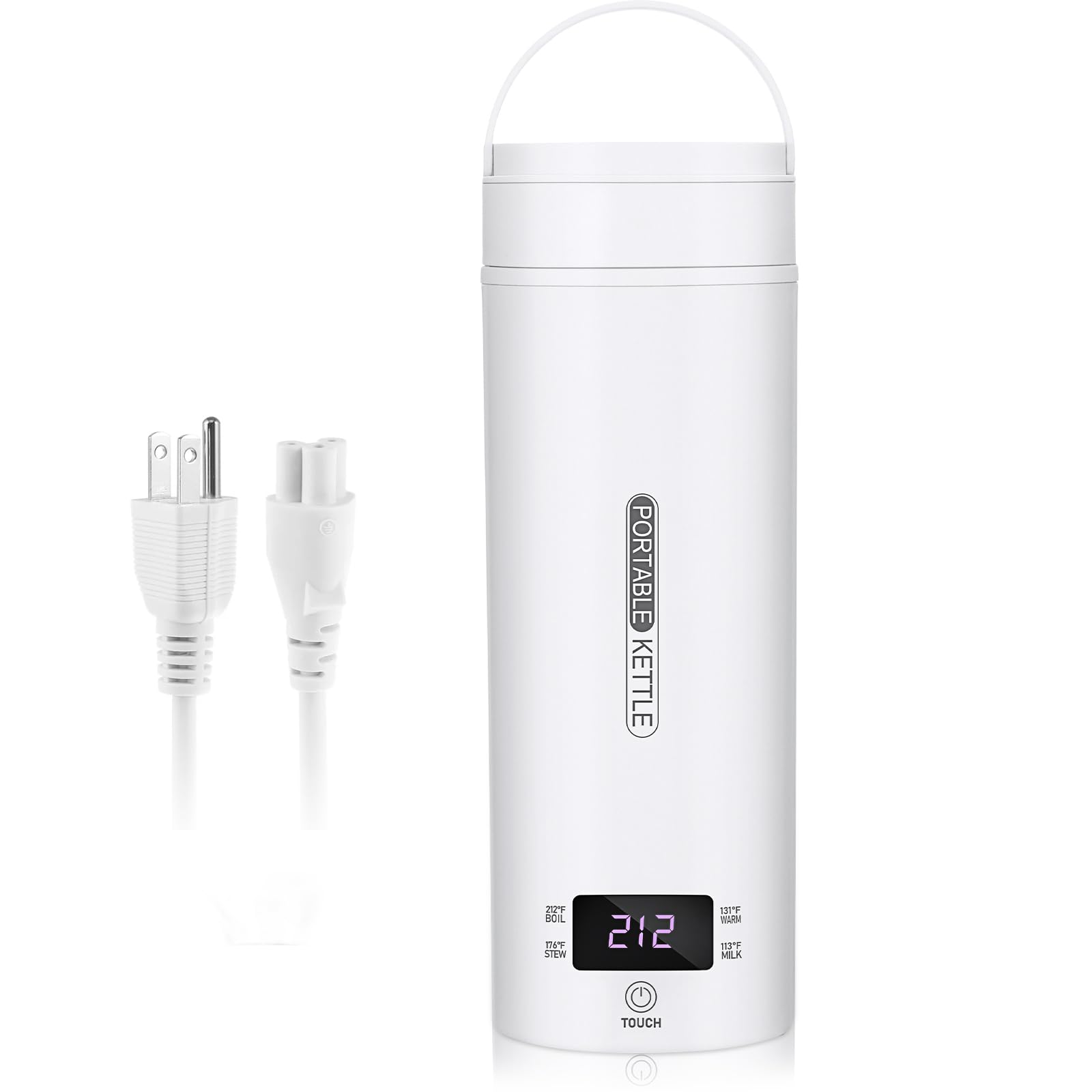 Travel Portable Electric Kettle, Small Mini Coffee Tea Kettle with 4 Temperature Settings, Fast Boiling Hot Water with Auto Shut-off, Stainless Steel, 17oz, White