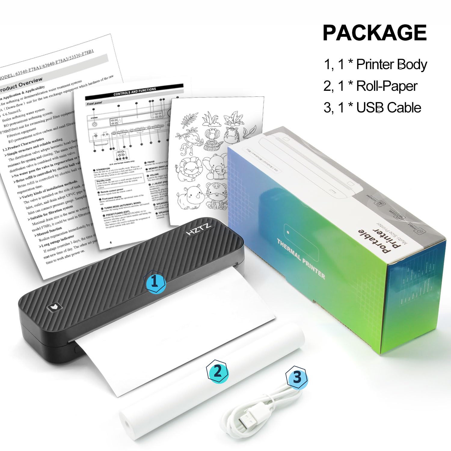 SLCZCZ Portable Printer for Travel, Bluetooth Thermal Printer, Inkless Printing Support 8.5"X11" US Letter/A4/A5 Thermal Paper, Compatible with Android & iOS Phone/Laptop with 1 Roll 210mm Paper