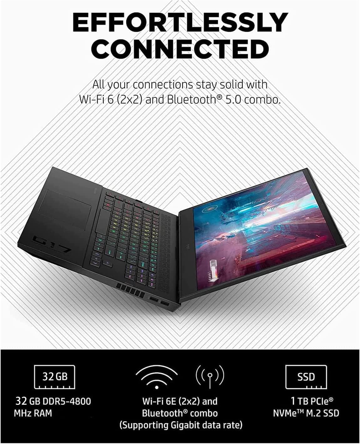 HP OMEN 17.3" 165Hz Gaming Laptop, Intel 12th Core i7-12700H, 32GB DDR5 RAM, 1TB PCIe SSD, Backlit Keyboard, NVIDIA GeForce RTX 3070Ti, HD Webcam, Win 11 Pro, Black, 32GB Hotface USB Card