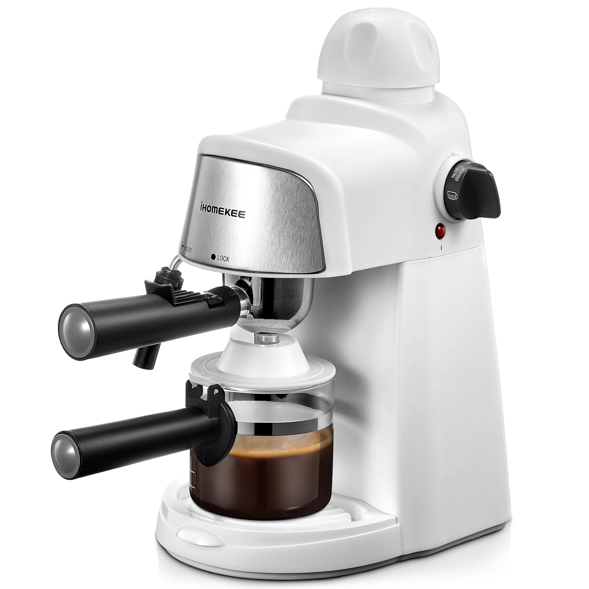 Ihomekee Espresso Machine, 3.5Bar Espresso and Cappuccino Machine with Preheating Function, 4 Cup Coffee Maker with Milk Frothing Function and Steam Wand (White), CM6810