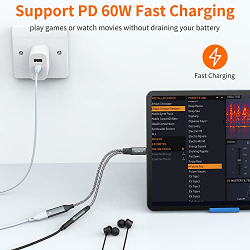 USB C to 3.5mm Headphone and Charger Adapter, 2-in-1 USB Type C to Aux Jack Dongle Cable with PD 60W Fast Charging for iPhone 15 Pro Max Plus, Samsung Galaxy S20 S21 S22 S23 Ultra, Note 20, iPad Pro