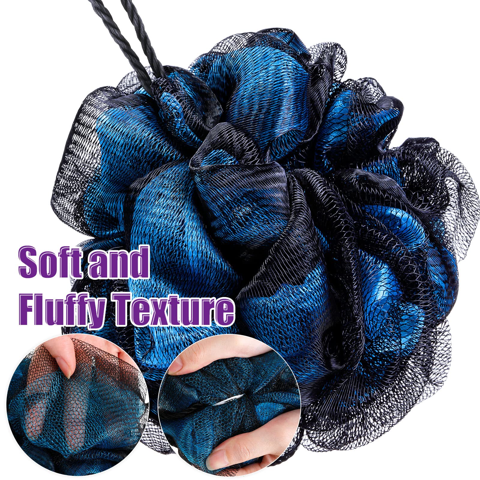 Shellwei 32 Pcs Bath Sponge Shower Loofahs Bulk 60 g Charcoal Body Shower Sponge Large Mesh Puff Soft Scrubber for Men and Women Exfoliating Shower Pouf Balls with Bathing Accessories (Fresh Color)