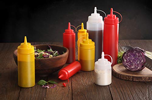 New Star Foodservice 26344 Squeeze Bottles, Plastic, Wide Mouth, 16 oz, Red, Pack of 6