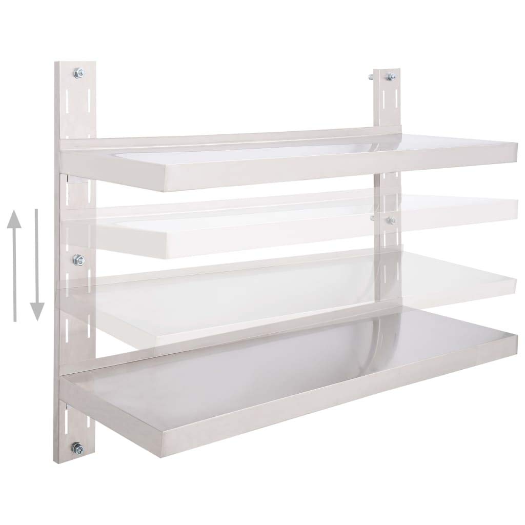WEMYUFURN 2-Tier Floating Wall Shelf Stainless Steel 39.4"x11.8", Kitchen Wall Cabinet, Floating Bookshelf, CD Wall Shelf, Floating Shelves for Home Décor, and Space-Saving Design