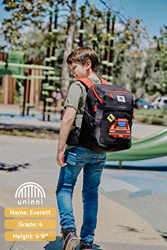 uninni 16" Kid's Backpack for Girls and Boys Age 6+ with Padded, and Adjustable Shoulder Straps. Fits for Height 3'9" Above Kids (Race Car Black/Red)