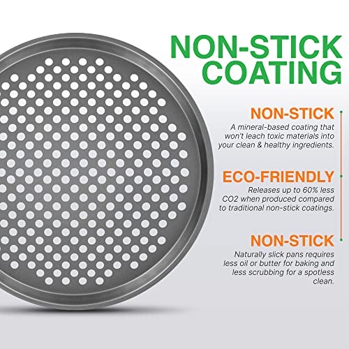 NutriChef 12.8 Inch Nonstick Pizza Pan for Oven - Carbon Steel Pizza Baking Tray with Airflow Holes - Premium Bakeware for Fresh & Frozen Pizza, Dishwasher Safe - Gray