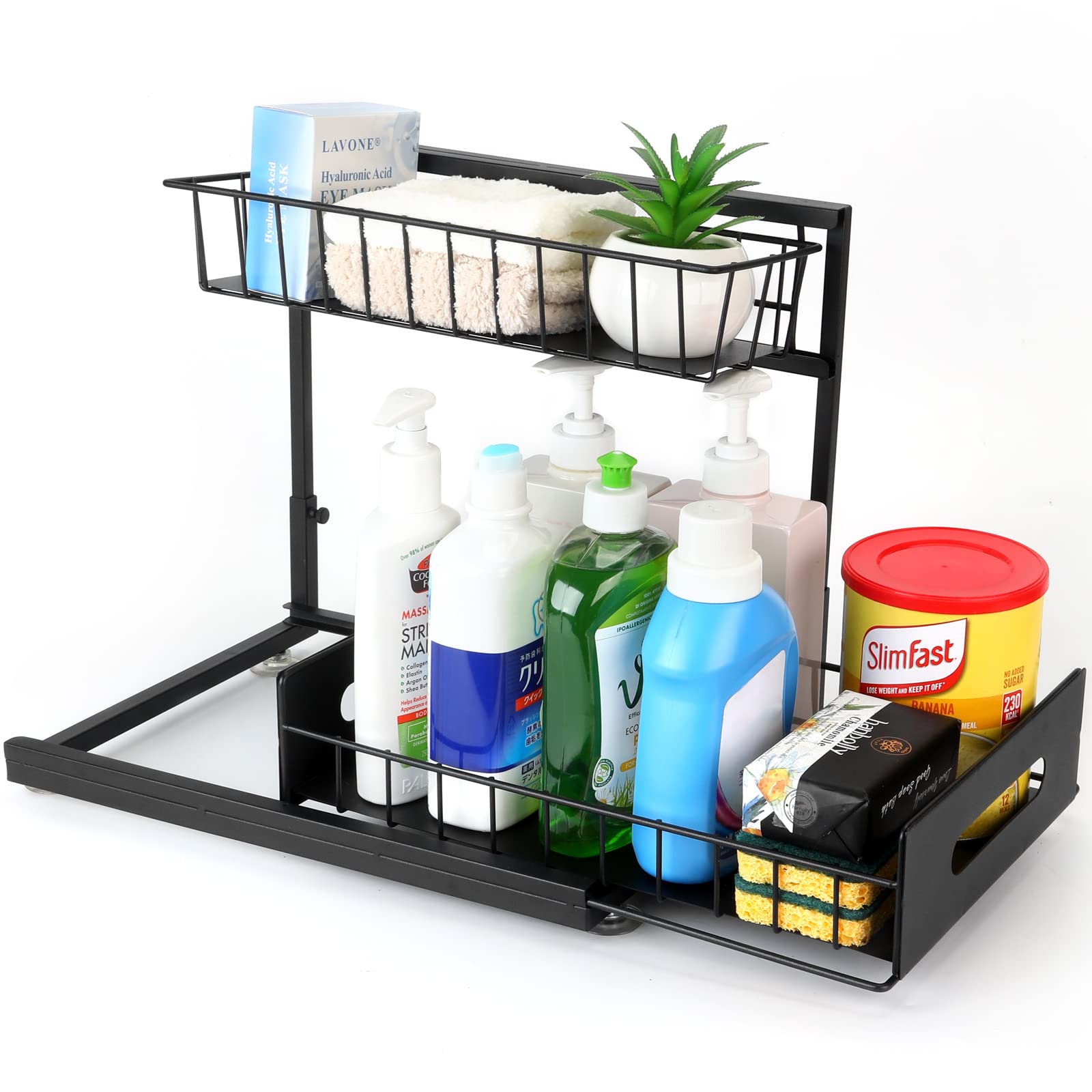 MEILEYII Under Sink Organizer, Pull Out Cabinet Organizer 2 Tier Slide Out Sink Shelf Cabinet Storage Shelves, Under Sink Storage for Kitchen Bathroom Cabinet，Adjustable Sink Storage Organizer