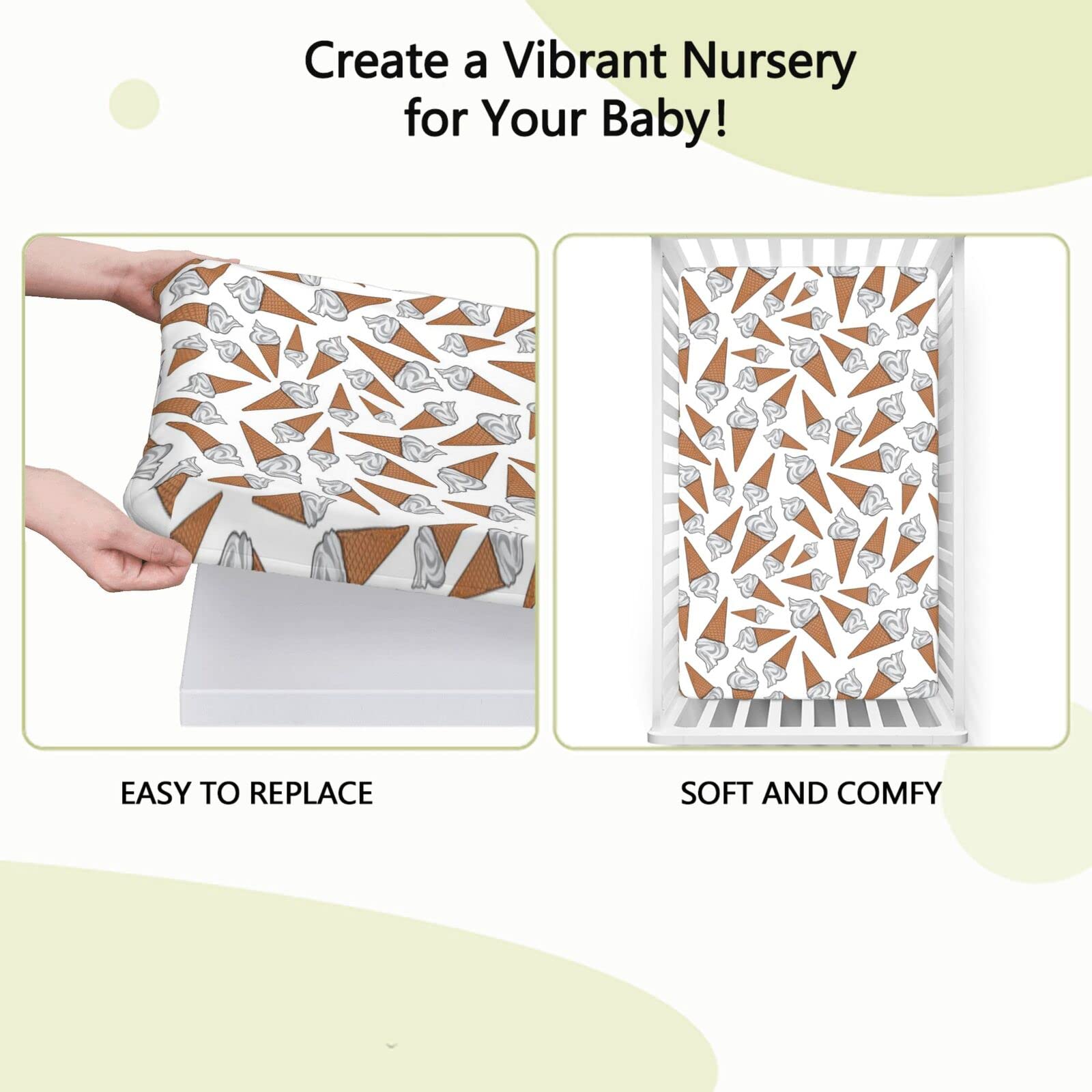 Sweets Themed Fitted Mini Crib Sheets,Portable Mini Crib Sheets Soft Toddler Mattress Sheet Fitted-Baby Crib Sheets for Girl or Boy,24β x38β,Pale Caramel Pearl