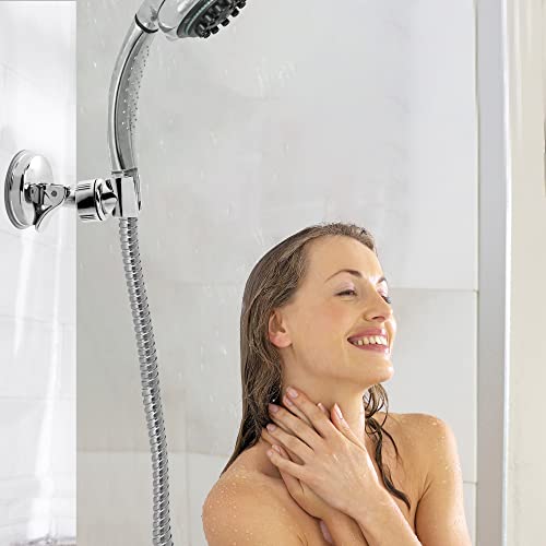 Shower Head Holder Suction Cup Shower Head Holder, Adjustable Height Wall Mount Shower Wand Holder Bracket ABS, Removable Handheld Shower Head Holder Silver (2 Pack)