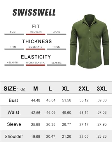 Men's Casual Button-Down Shirt Long Sleeve Regular Fit Dress Clothes Collared Plain Green XL Camisa De Hombre De Vestir