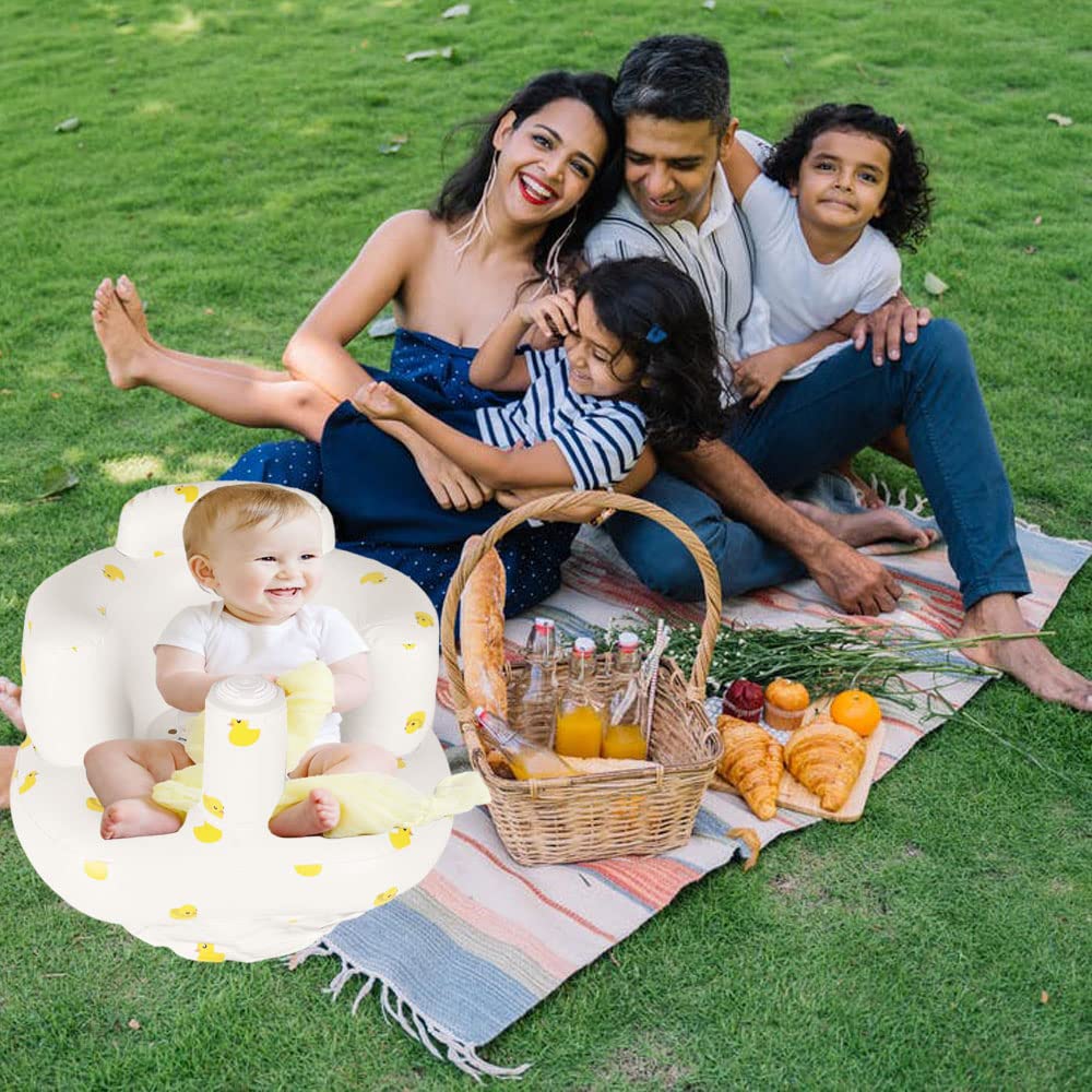 Swity Home Baby Inflatable Seat for 0-36 Months, Built in Air Pump Infant Back Support Sofa, Protect Spine, Safe Toddler Feeding/Shower Chair for Learning to Sit Up (Duck, Off-White)
