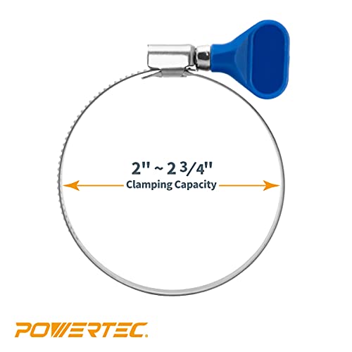 POWERTEC 70262 2-1/2 Inch Key Hose Clamp, Thumb Screw Key Adjustable Stainless Steel Hose Clamps for Dust Collection, Dust Collector and Dryer Vent Hose, Pipe Clamp, RV Clamp, Worm Gear Clamp, 10 pack