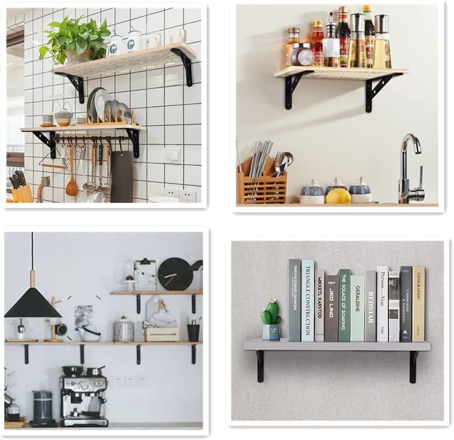 Shelf Brackets wall Shelves L Corner Brace Heavy Duty Shelf Brackets 12 inches x 8 inches with Screws 4 Pack Black Metal Shelf Brackets ,Shelf Support Angle Brackets for Shelves,L Brackets Heavy Duty