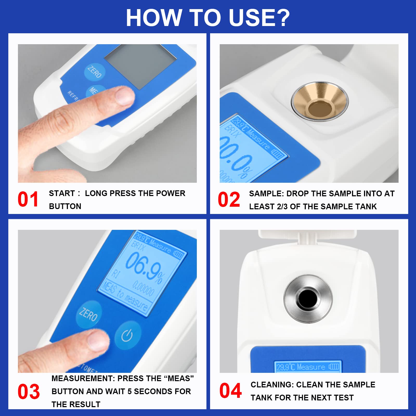 tipatyard Digital Brix Refractometer, 3 in 1 Brix Meter for Sugar with Automatic Temperature Compensation,Range 0-55%, Waterproof IP65