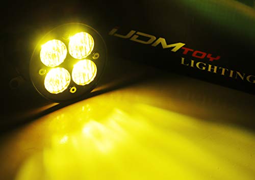 iJDMTOY Yellow Lens 24W High Power LED Wide Angle SAE Flood Beam Fog Light Kit w/Built-On Mounting Brackets Compatible With Toyota Tacoma Tundra 4Runner, etc