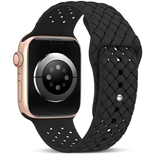 Sport Bands Compatible with Apple Watch Band 40mm 44mm 38mm 42mm 41mm 45mm 49mm Women Men,Soft Silicone Waterproof Strap Wristband for iWatch Series Ultra 8 7 6 5 4 3 2 1 SE,Black