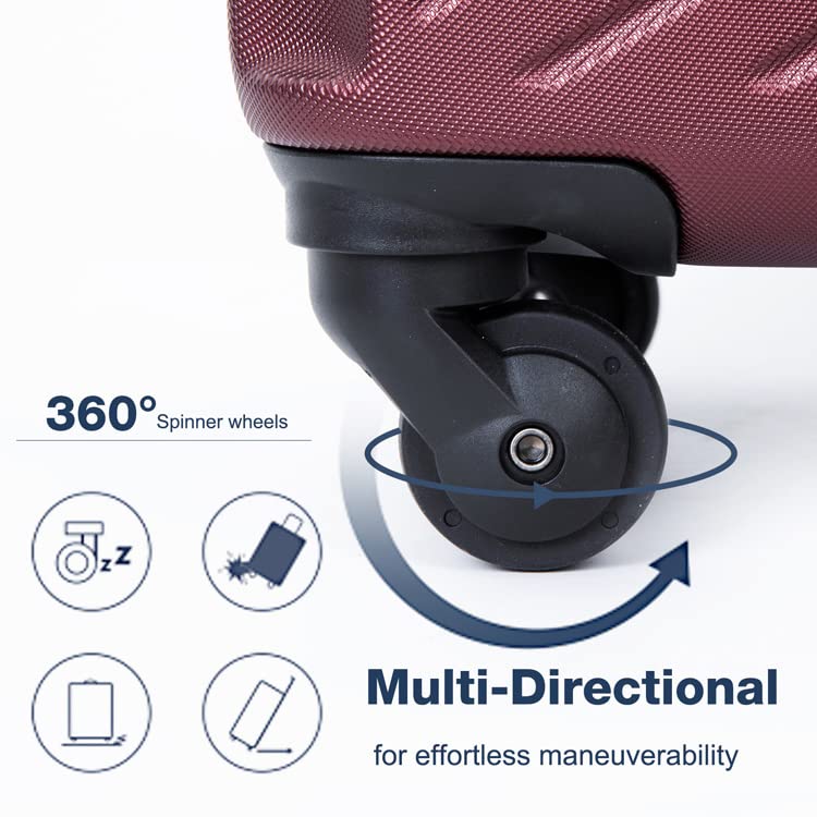 Tripcomp Luggage Sets Wear-Resistance Hardside Lightweight Suitcase Double Spinner Wheels, TSA Lock,Two Hooks, Scratch-resistant Carry-on,3 Piece Set(20inch 24inch 28inch) (Claret-red)